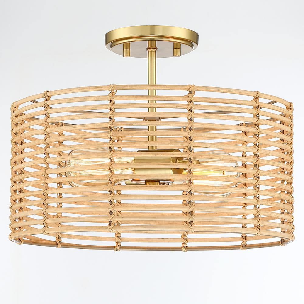 TRUE FINE Dayereh 15.5 in. 2-Light Bohemian Rattan Semi-Flush Mount ...