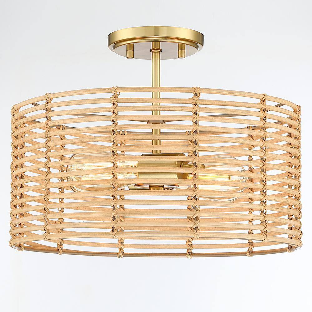 TRUE FINE Dayereh 15.5 in. 2-Light Bohemian Rattan Semi-Flush Mount ...