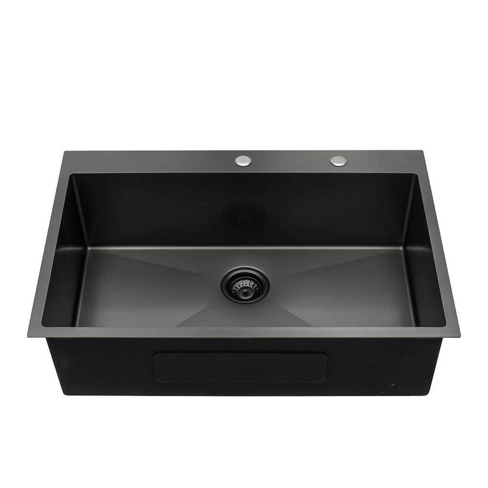 Modland Loile 30 in. L Drop In Single Bowl 16 Gauge Gunmetal Black ...