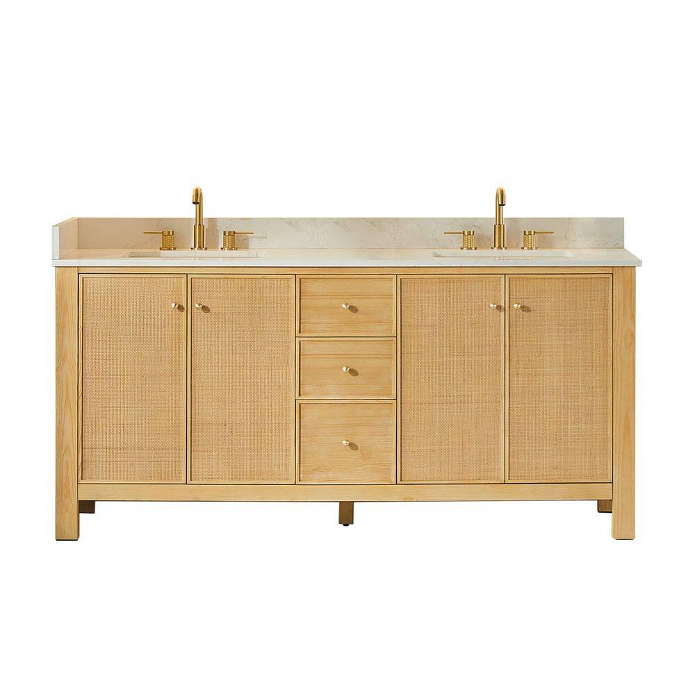Altair Cedar 72 in. Double Freestanding Natural Wood Bath Vanity with ...