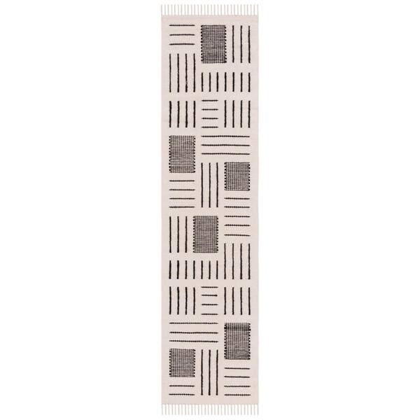 SAFAVIEH Kilim Ivory/Black 2 ft. x 9 ft. Striped Geometric Solid Color ...