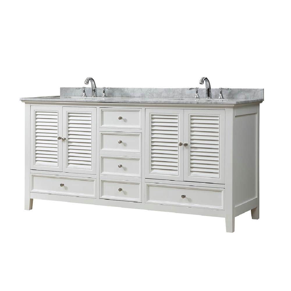 Direct vanity sink Shutter 72 in. W Bath Vanity in White with Carrara ...