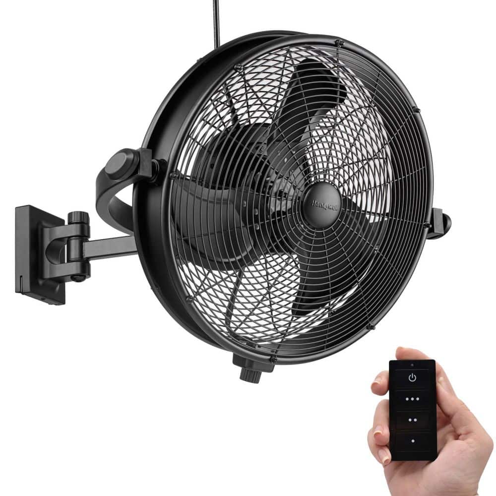 Honeywell 18 in. Outdoor Patio Matte Black Wall Mounted Fan with Remote ...