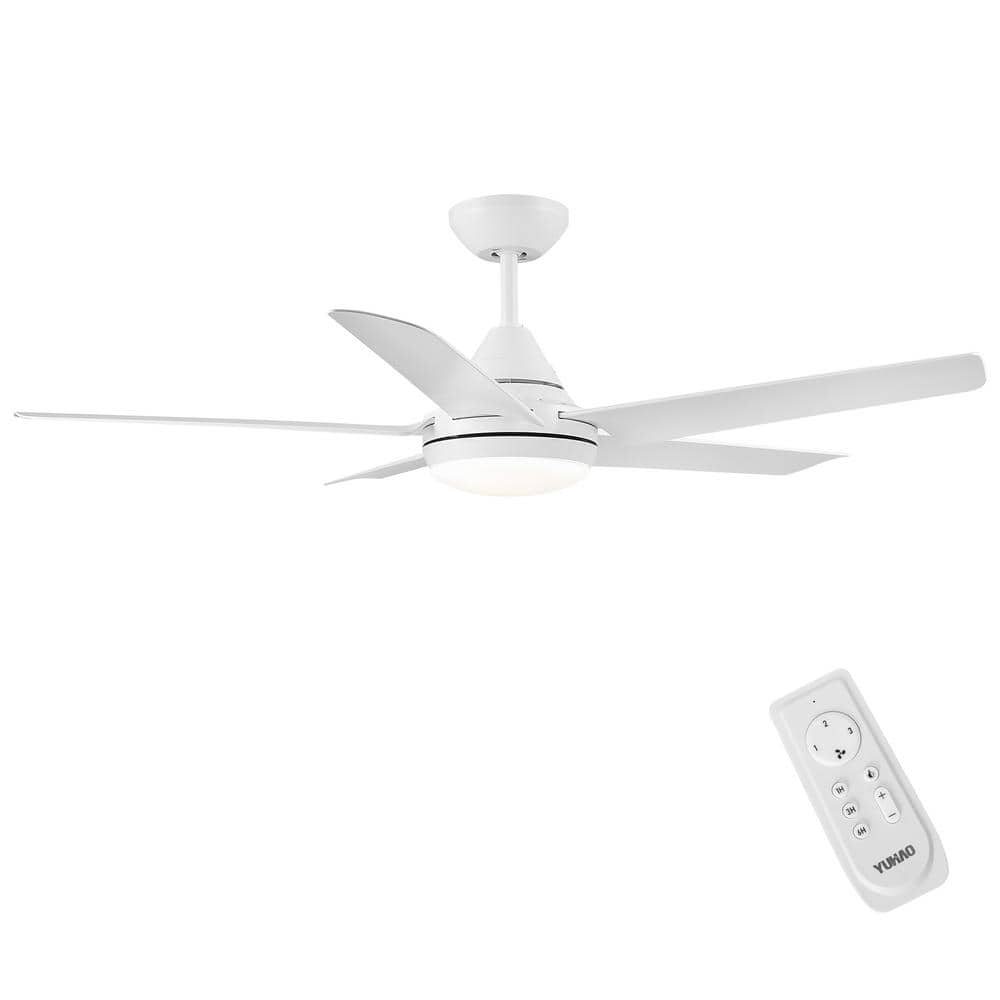 YUHAO 48 in. Indoor/outdoor Matte White Ceiling Fan with Integrated LED ...
