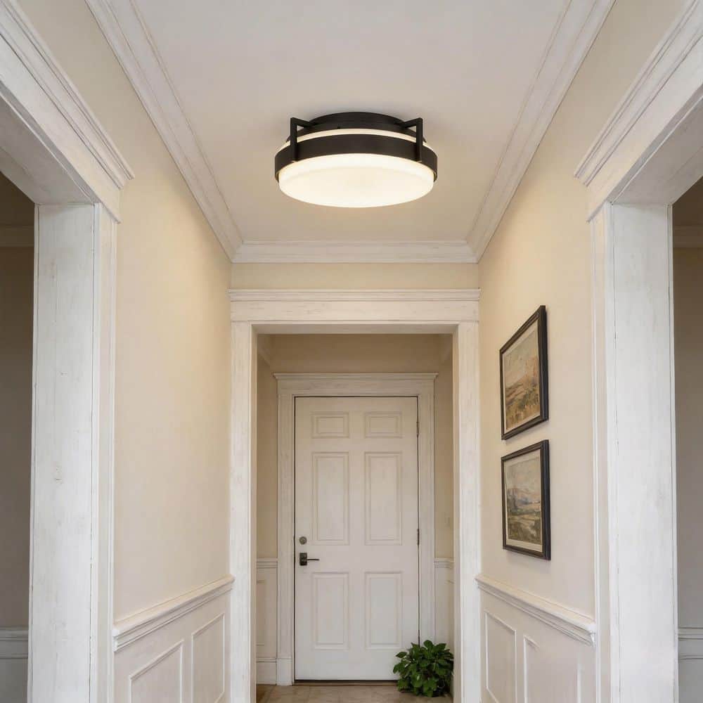 Emeritpro 12 in. Round Modern Matte Black Integrated LED Flush Mount ...