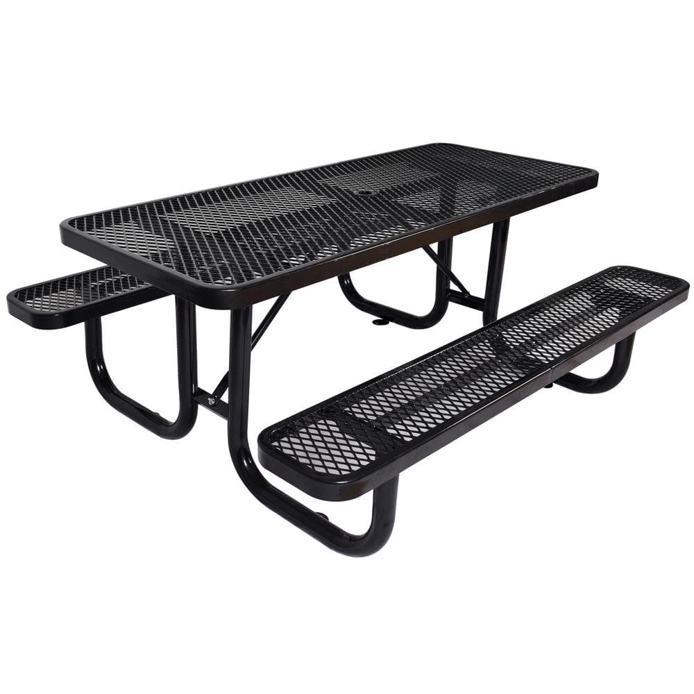 Reviews for Afoxsos 6 ft. Black Rectangular Outdoor Steel Picnic Table ...