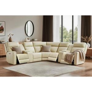 Ellesophas Cole 117 in. Genuine Leather Power Recliner Sectional Sofa ...