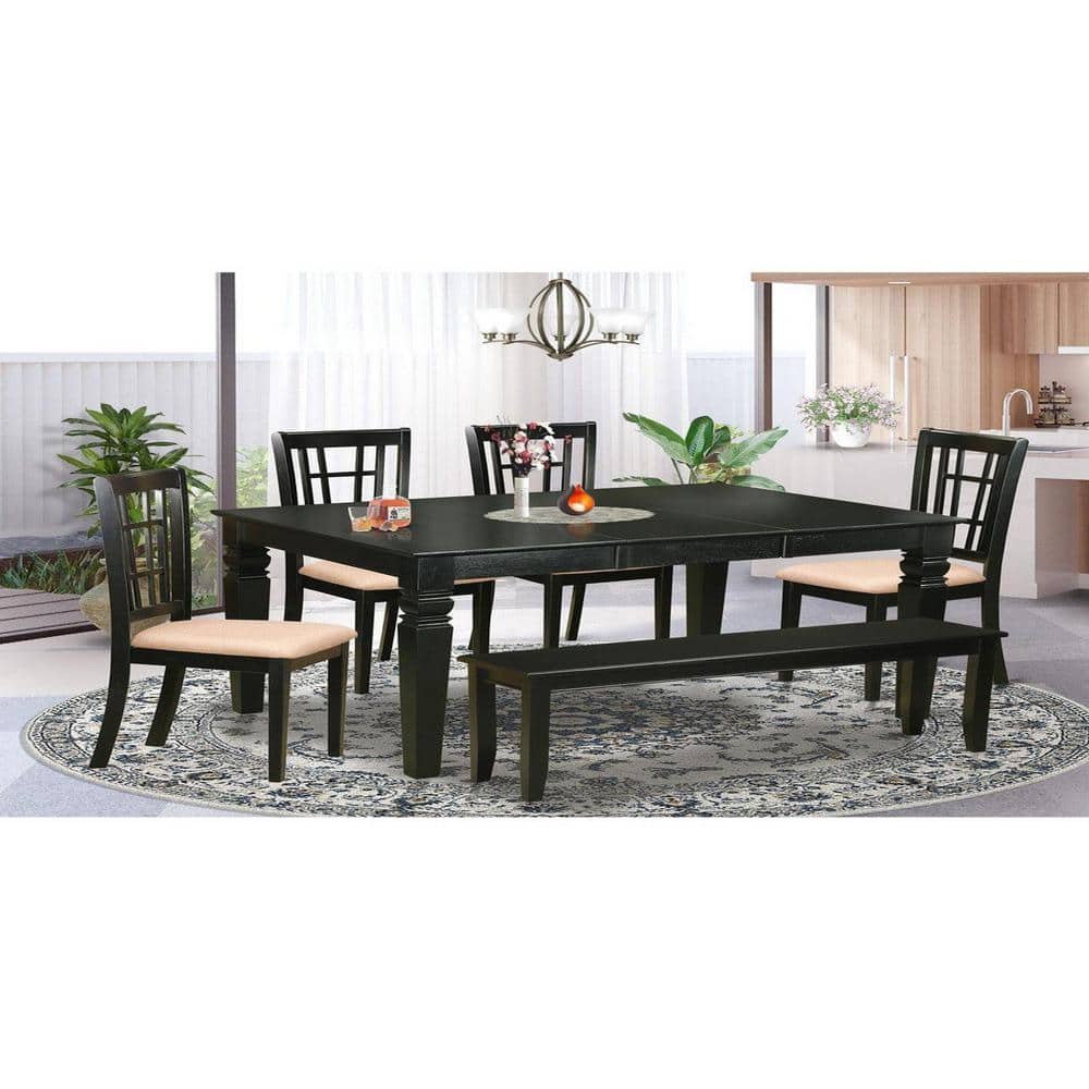East West Furniture 6-Piece Rectangle Black Finish Solid Wood Top ...