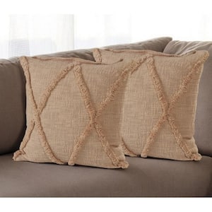 HomeRoots Cream Geometric Polyester 18 in. x 18 in. Throw Pillow (Set ...