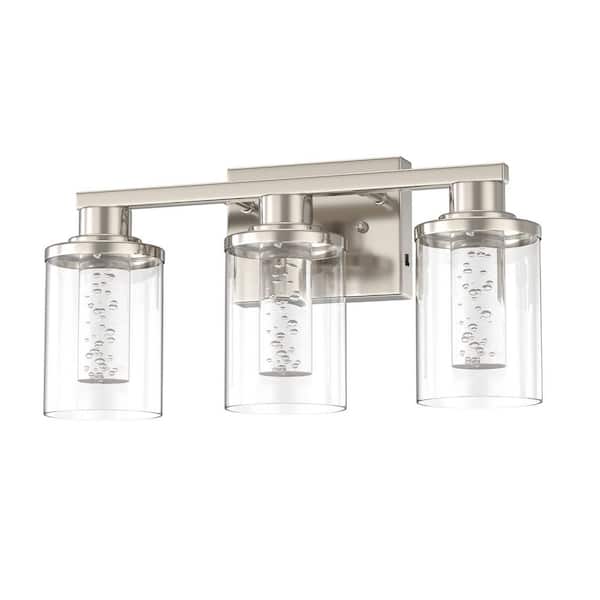 YANSUN 17 in. 3-Light Brushed Nickel LED Bathroom Vanity Light 5CCT ...