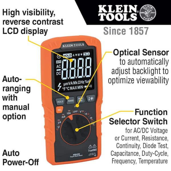 Klein Tools 600 Volt Slim Digital Multimeter, TRMS Auto-Ranging with ...