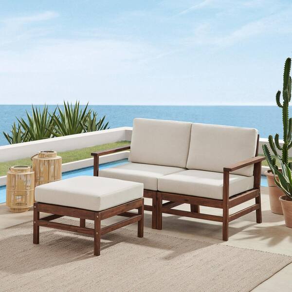 Welwick Designs Dark Brown 3-Piece Acacia Modern Patio Sectional ...