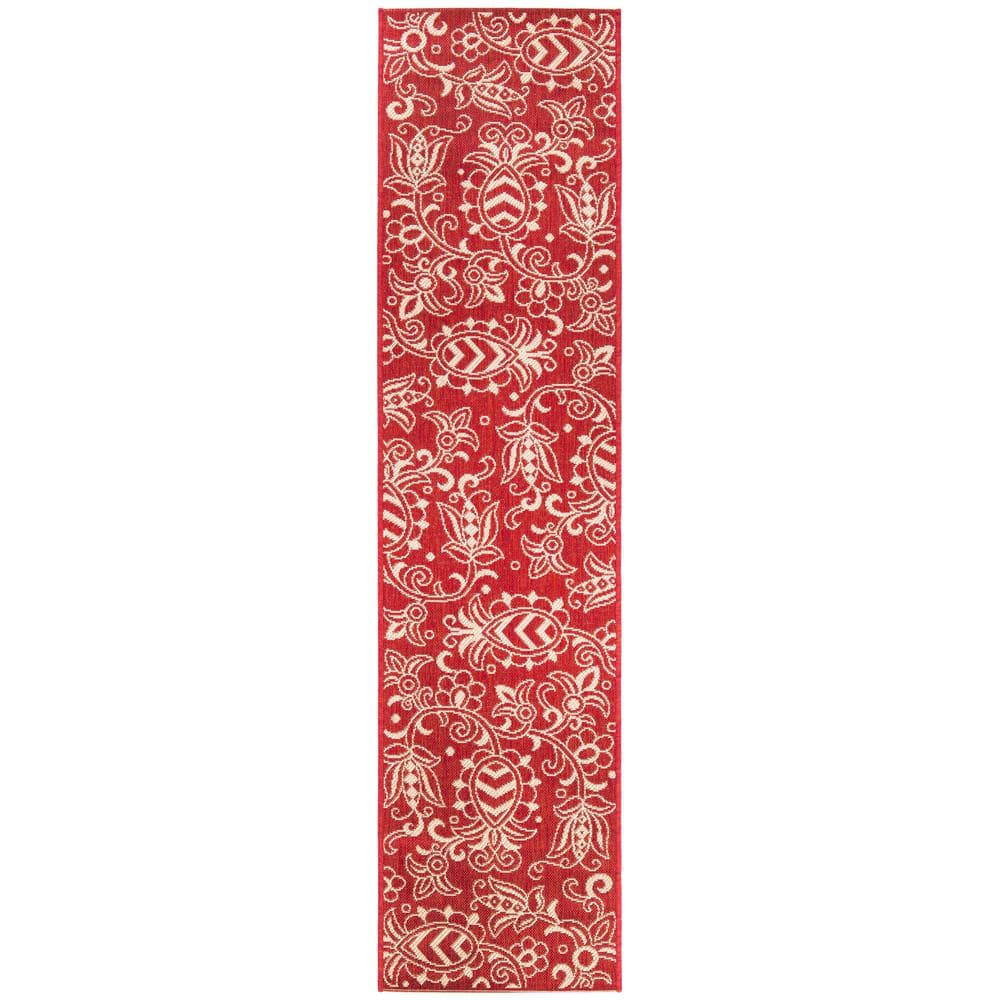 SAFAVIEH Beach House Red/Beige 2 ft. x 8 ft. Abstract Medallion Indoor ...