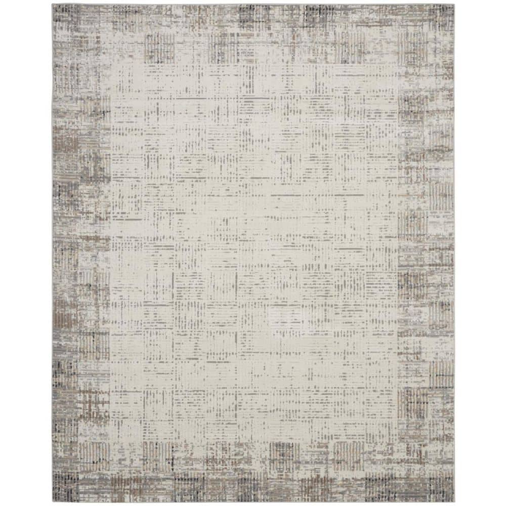 HomeRoots 8 ft. 11 ft. Ivory Abstract Washable Area Rug 2000569612 ...