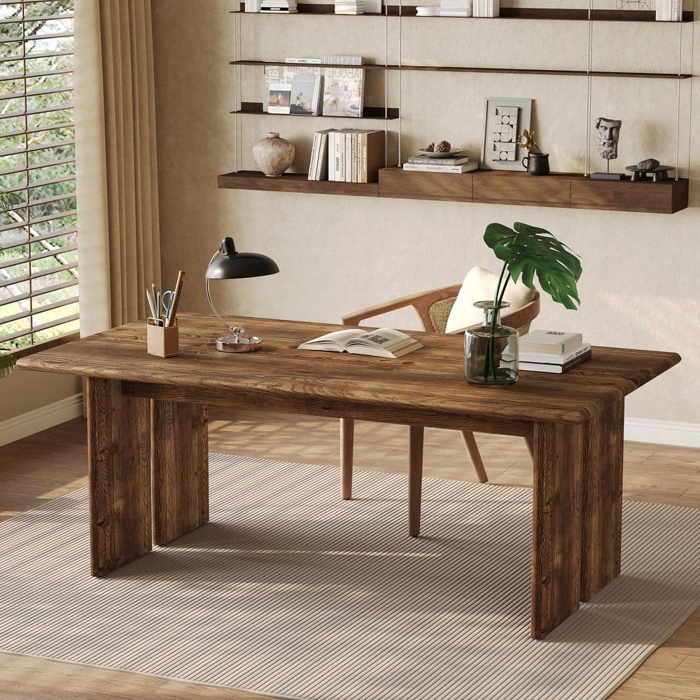 BYBLIGHT Moronia 63 in. Rectangular Brown Solid Wood Computer Desk ...