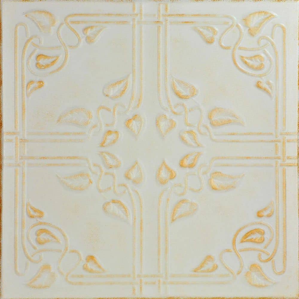 A La Maison Ceilings Ivy Leaves White Washed Gold 1.6 ft. x 1.6 ft ...