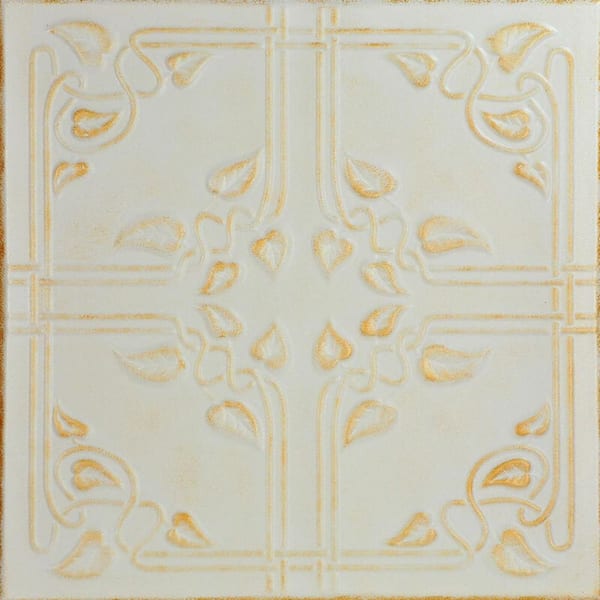 A La Maison Ceilings Ivy Leaves White Washed Gold 1.6 ft. x 1.6 ft ...