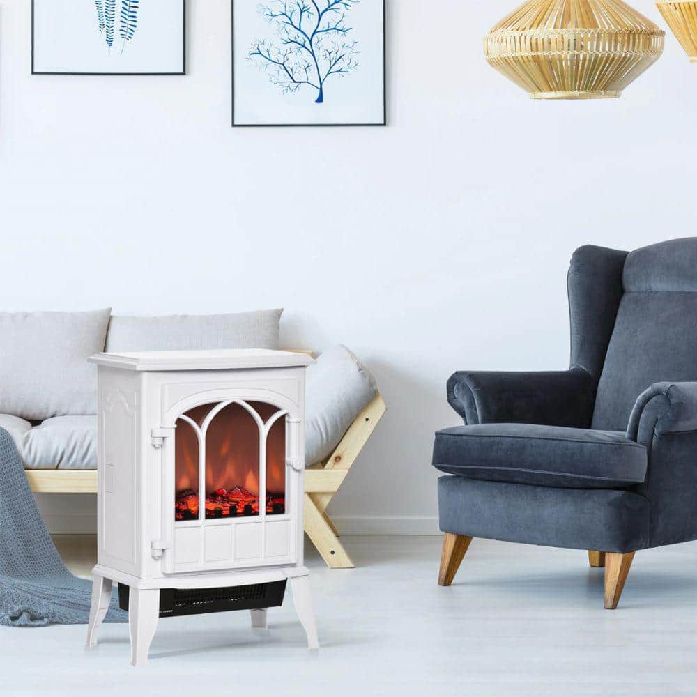 Amucolo 15.25 in. Freestanding Electric Fireplace in White with LED ...