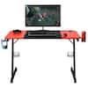 FORCLOVER 47 in. Rectangular Red and Black Wood Computer Desk with Cup ...