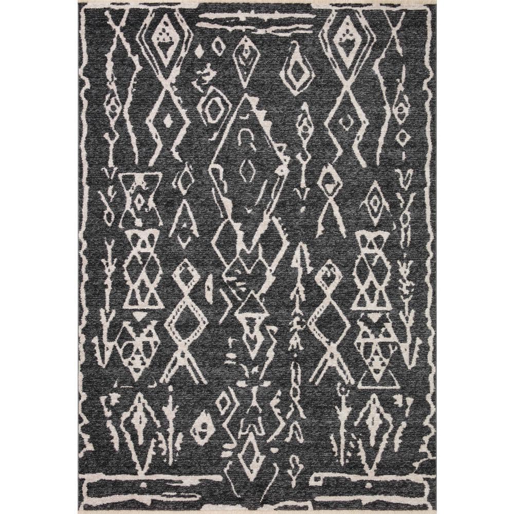 Loloi Vance Charcoal/Dove 2 ft. 7 in. x 12 ft. Moroccan Tribal Runner ...