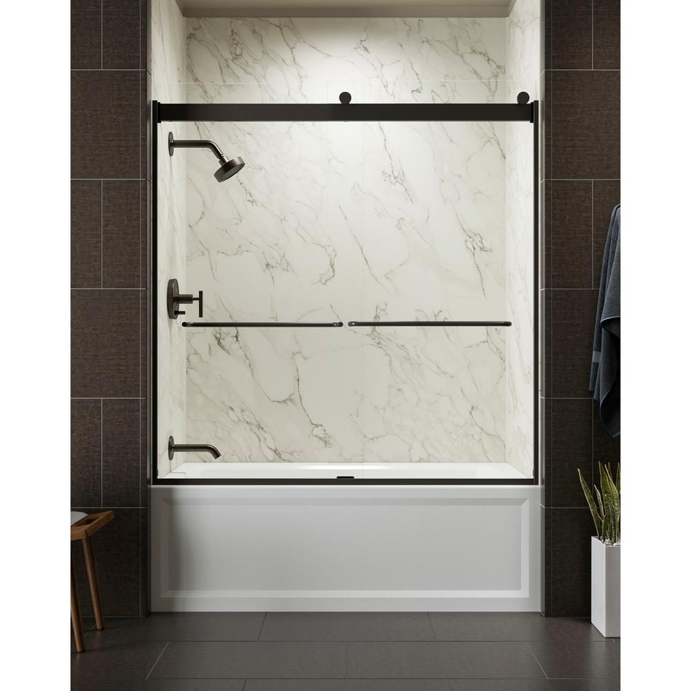 KOHLER Levity 56-60 in. W x 62 in. H Frameless Sliding Tub Door with ...