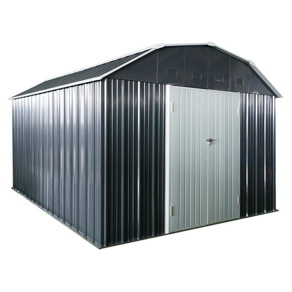 Zeus & Ruta 10 ft. W x 12 ft. D Black Outdoor Metal Storage Shed with ...