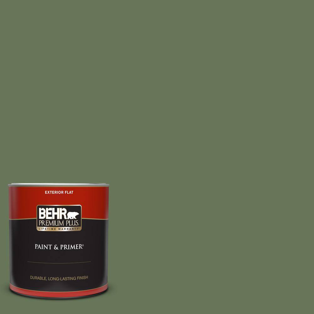 BEHR PREMIUM PLUS 1 qt. #PPU10-01 Scallion Flat Exterior Paint & Primer ...