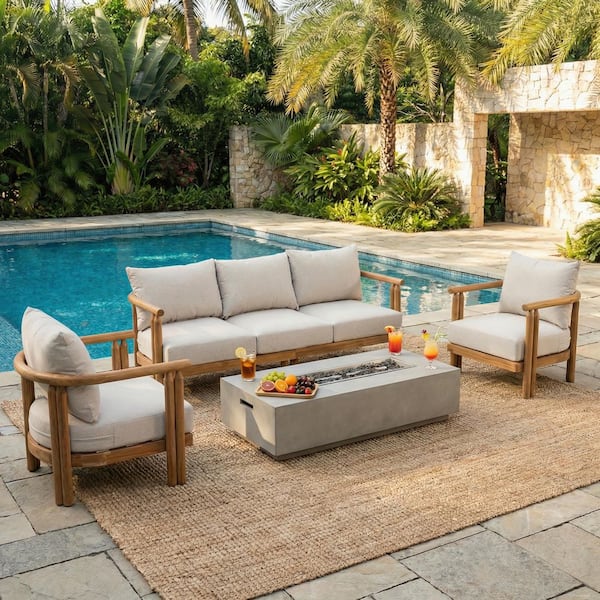 Harper & Bright Designs High-End Light Teak 3-Piece Acacia Wood Patio ...