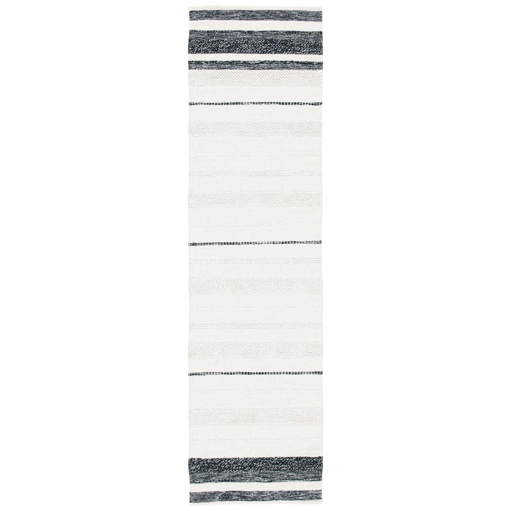 SAFAVIEH Striped Kilim Ivory Black 2 ft. x 12 ft. Striped Runner Rug ...