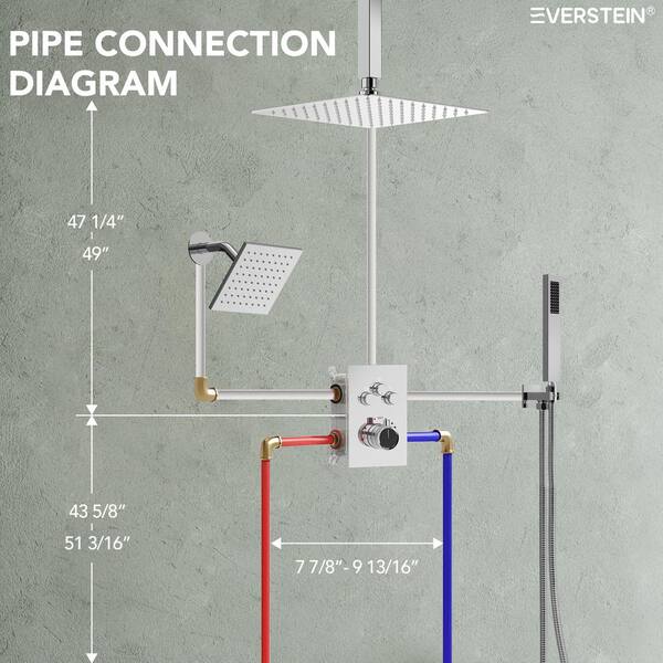 EVERSTEIN Family-Friendly 7-Spray Multiple Press 12 in. Wall Bar Shower ...
