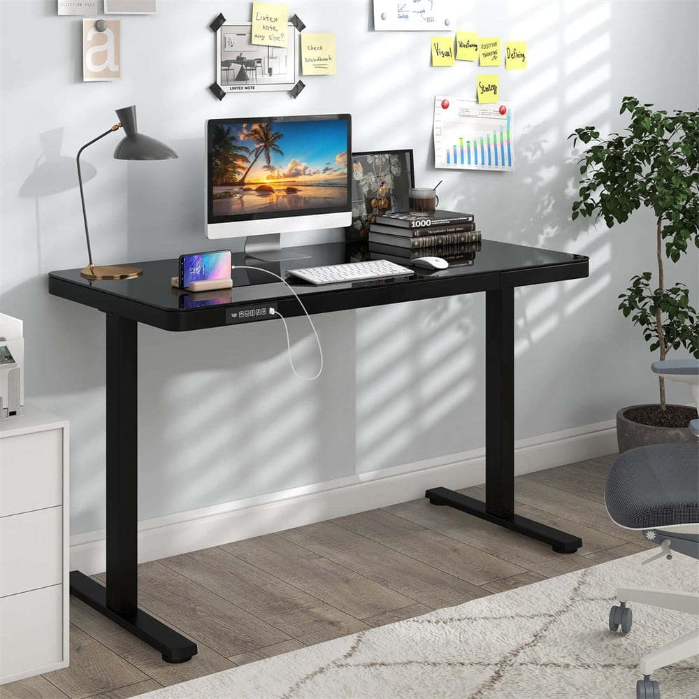Costway 48 in. Rectangular Black Metal Standing Desk with Writable ...