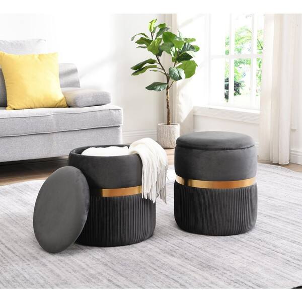 Velvet storage ottoman round store