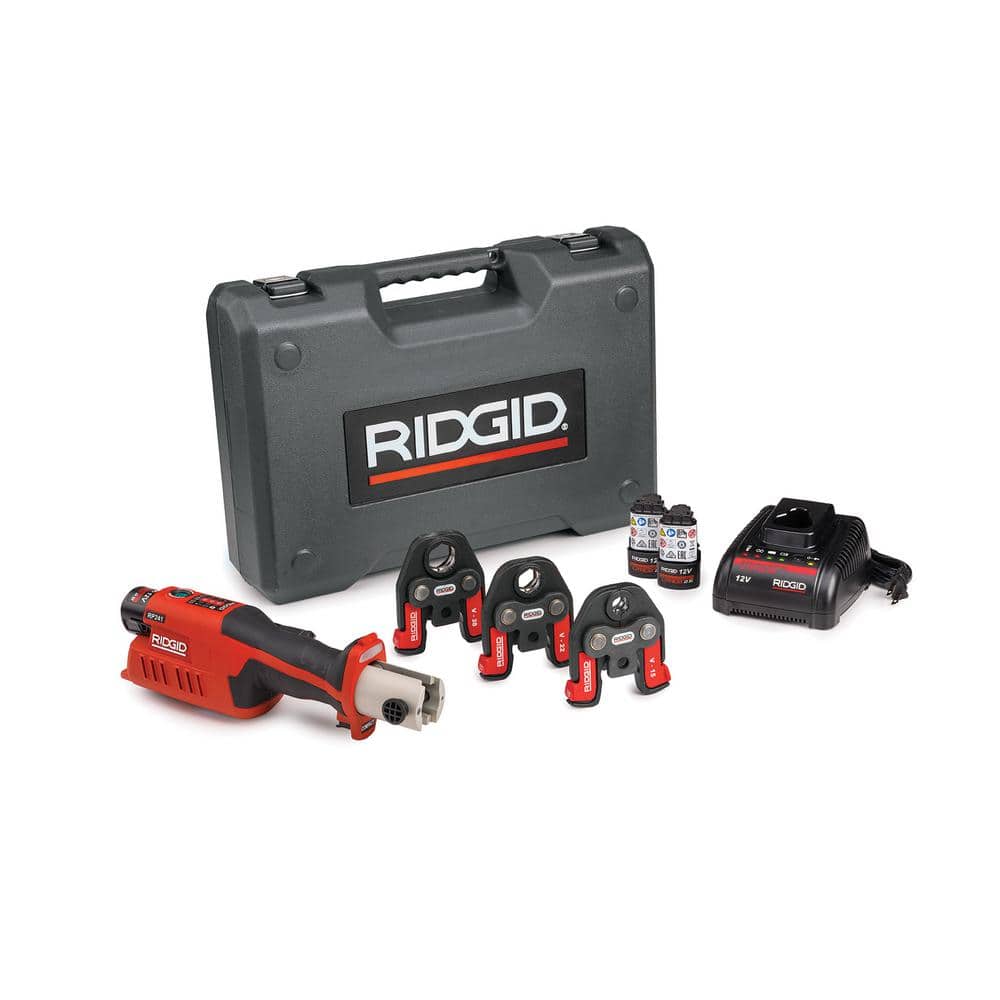 RIDGID RP 241-Compact Inline Press Tool Kit with 3-Metal Pure Flow Jaws ...