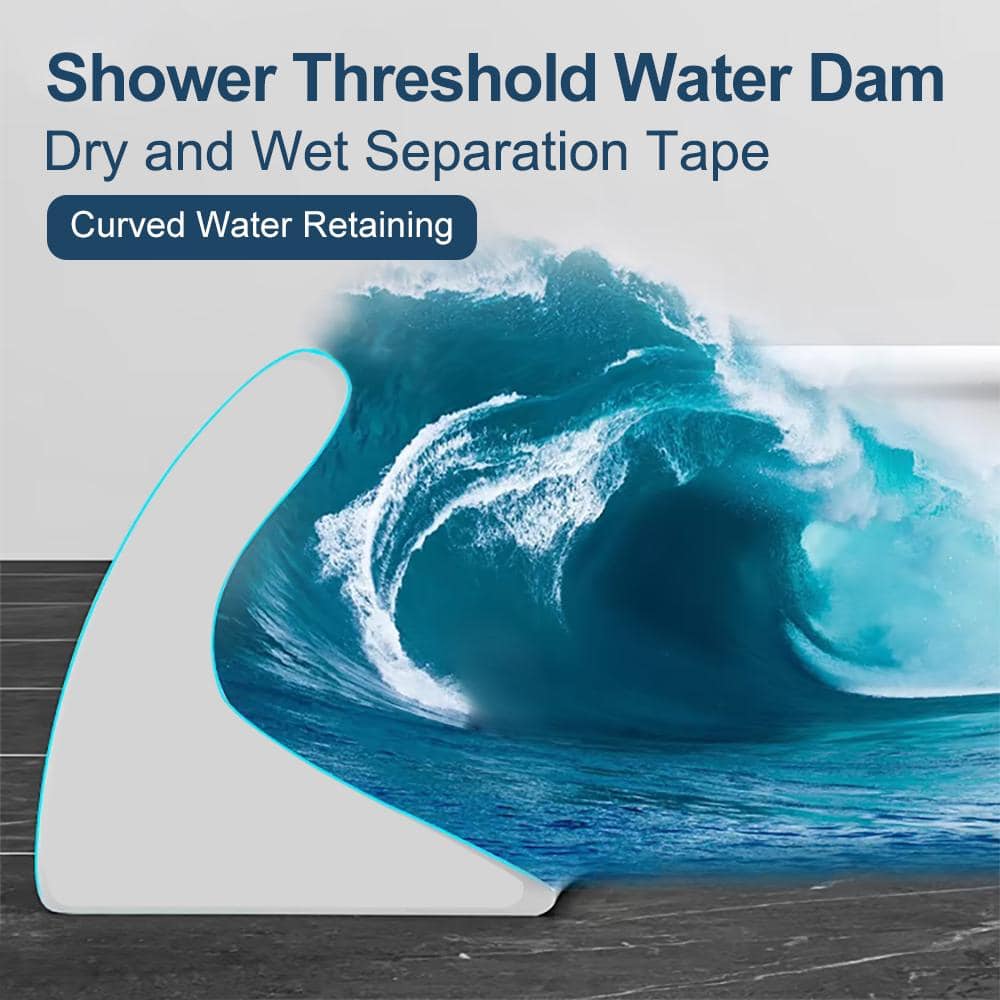 Wellco 0.8 in. x 39 in. Shower Threshold Water Dam Bath Shower Barrier ...