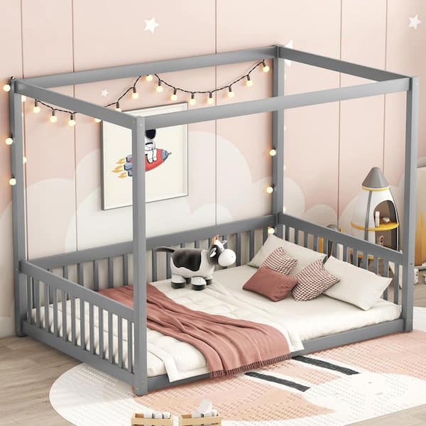Harper And Bright Designs Gray Wood Frame Full Size Platform Bed With