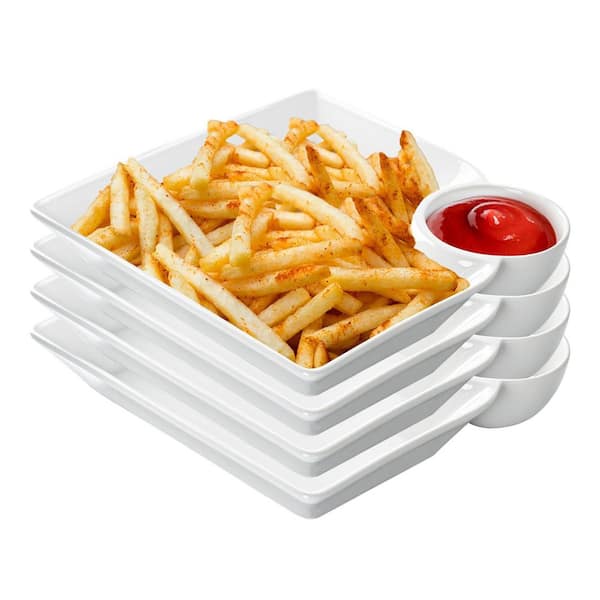 Wudkey 8 in. White Ceramic Chip and Dip Serving Platter (Set of 4) for ...
