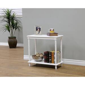Lavish Home White Wooden Round Tray Top Color-Block Side Table HW0200176