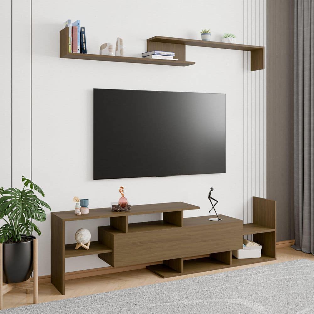 Leisuremod Surrey Modern Oak Wood TV Stand with MDF Shelves and ...