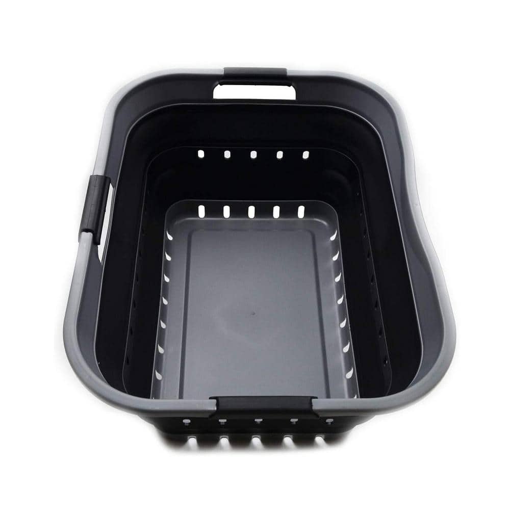 Black Collapsible Plastic Laundry Basket with Cut-out Handles 42 Liter ...