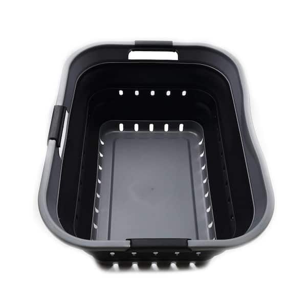 Black Collapsible Plastic Laundry Basket with Cut-out Handles 42 Liter ...