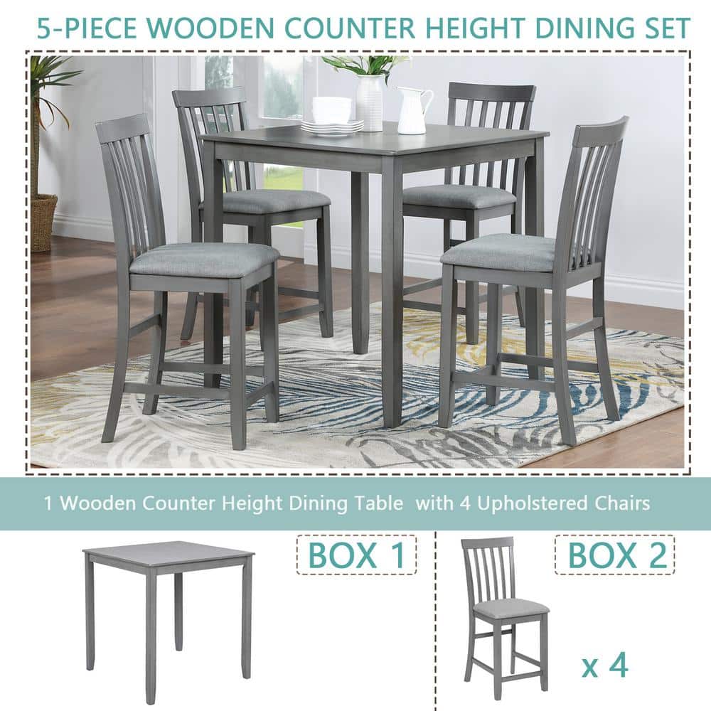 Boyel Living 5-Piece Square Gray Wood Top Kitchen Table Set (Seats 4 ...
