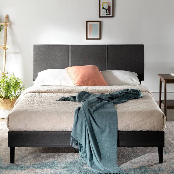 Queen Cambril Upholstered Platform Bed Frame with Sustainable Bamboo Slats Gray Zinus