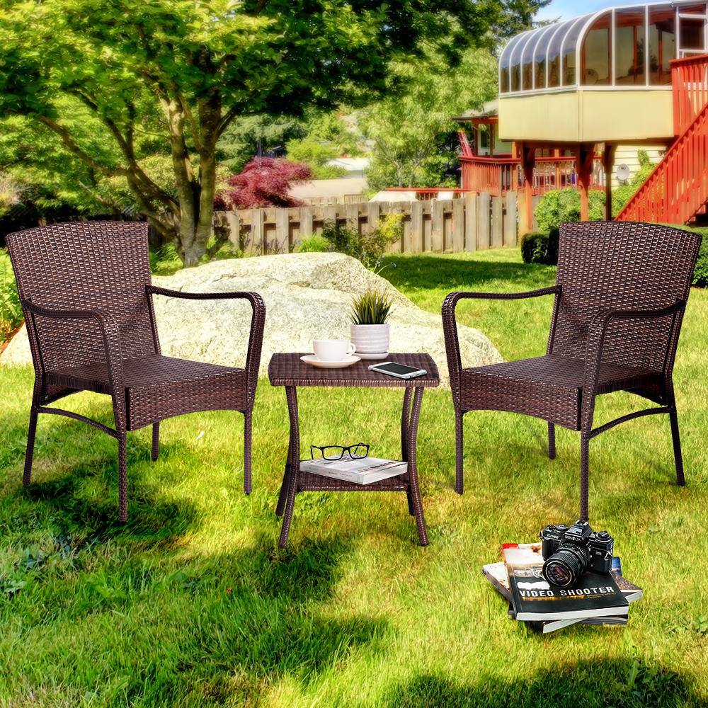 Tatayosi 3-Piece Wicker Outdoor Furniture Set Patio Bistro Sets ...