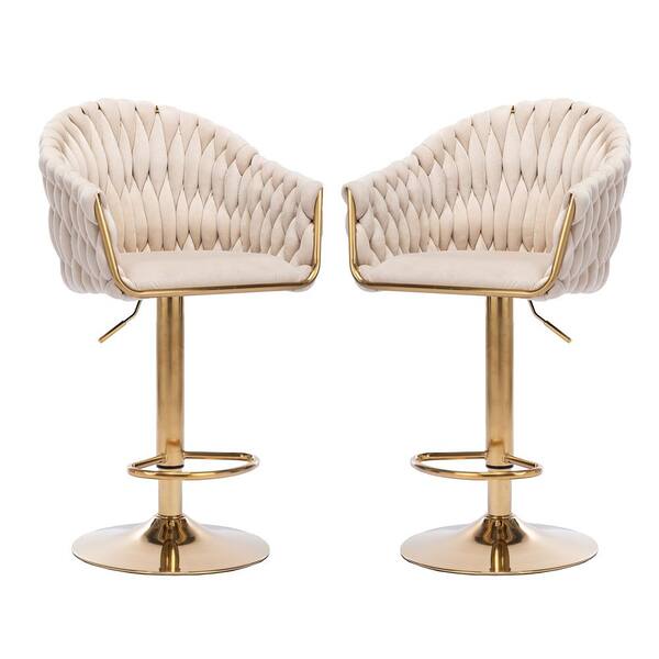 HOMEFUN 44 in. Ivory Velvet Seat High Back Metal Frame Hight Adjustable ...