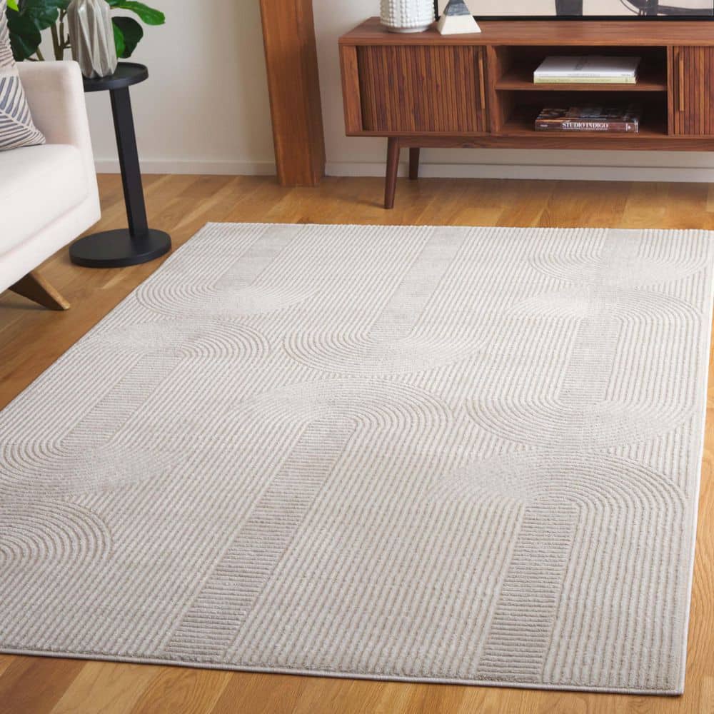 SAFAVIEH Saylor 4 ft. x 6 ft. Ivory Solid Geometric Arches Area Rug ...