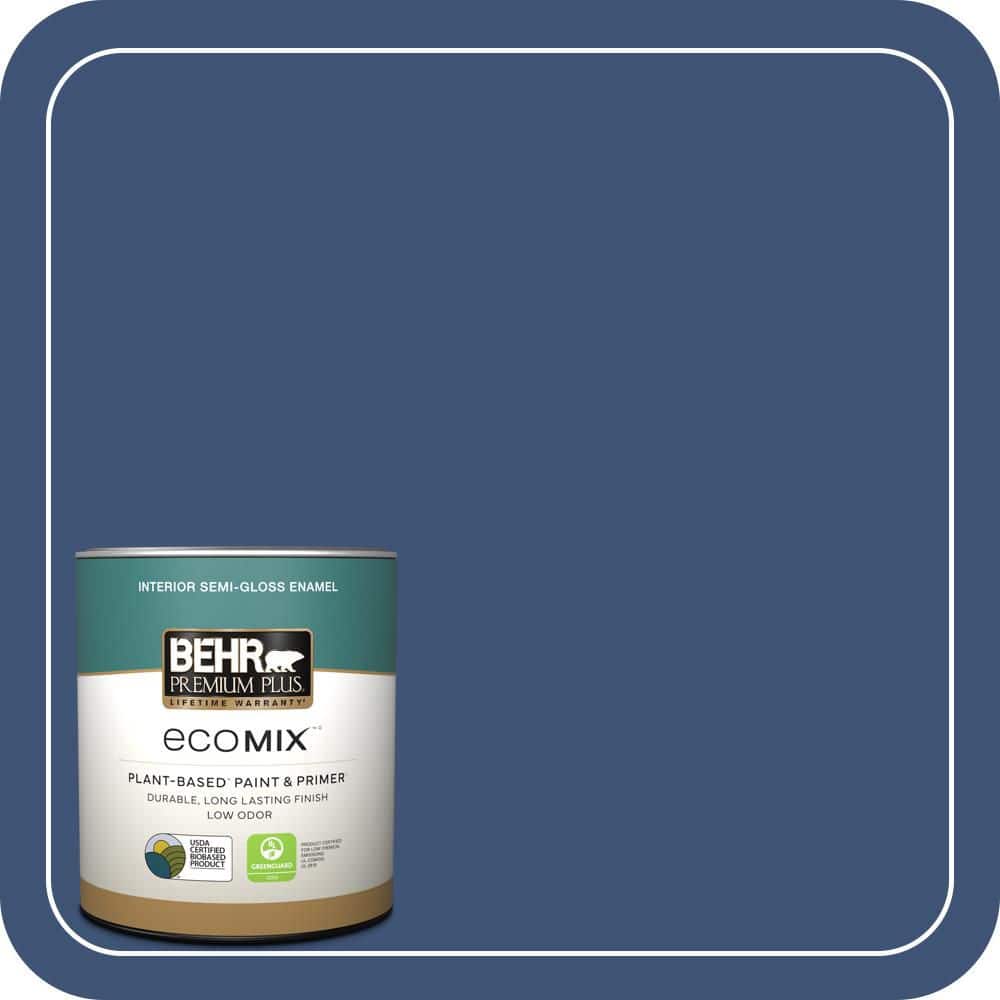 BEHR PREMIUM PLUS 1 qt. #600D-7 Daring Indigo Semi-Gloss Enamel EcoMix ...