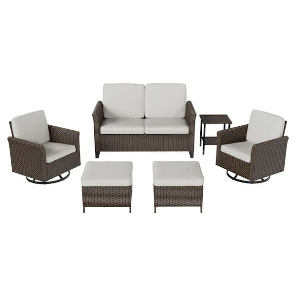 LATTOY 6-Piece Wicker Patio Parlor Set with 2-Seater Sofa, Swivel ...