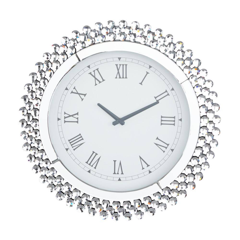 Litton Lane 2 in. x 20 in. Silver Glass Mirrored Starburst Wall Clock ...