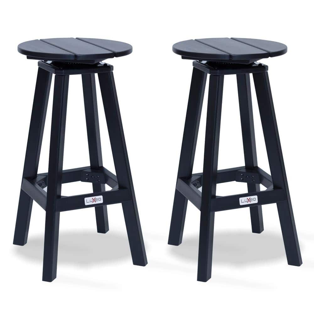 LuXeo Mason Black Swivel Plastic Outdoor Bar Stool, Set of 2 LUX-1661 ...