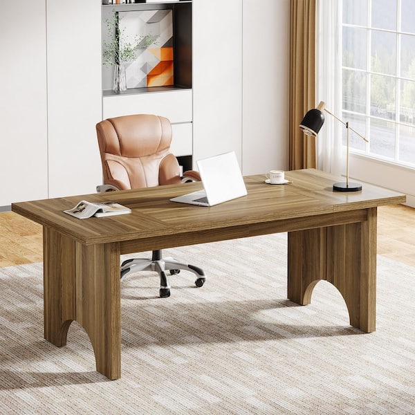 BYBLIGHT Moronia 62.9 in. Rectangular Brown Engineered Wood Computer ...